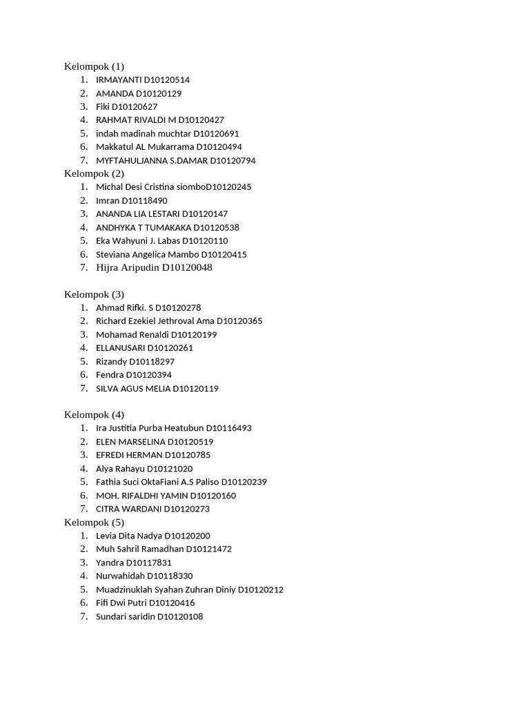 Nama Nama Kelompok | PDF