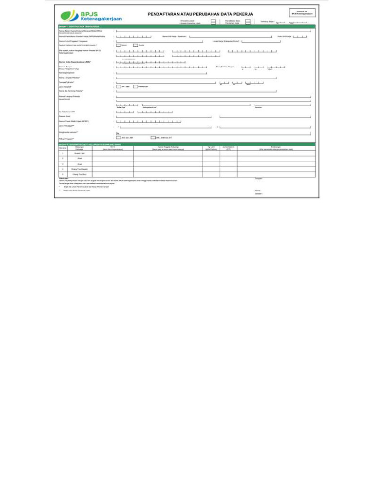 Form Perubahan Data BPJS TK (Kosong) | PDF