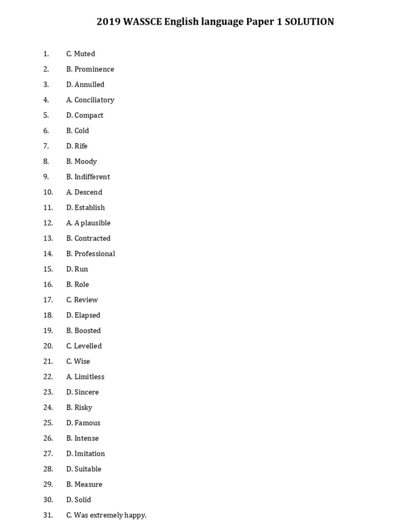 2019 WASSCE English Paper 1 Answers | PDF