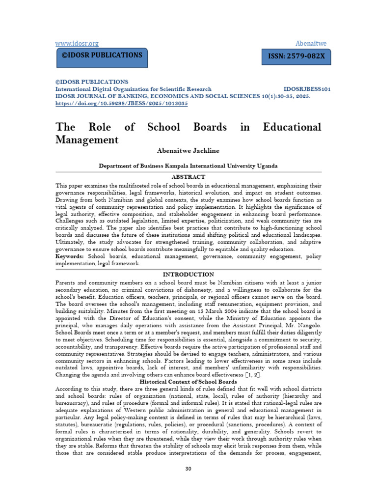 Role of School Boards in Education Management | PDF | Governance | Policy