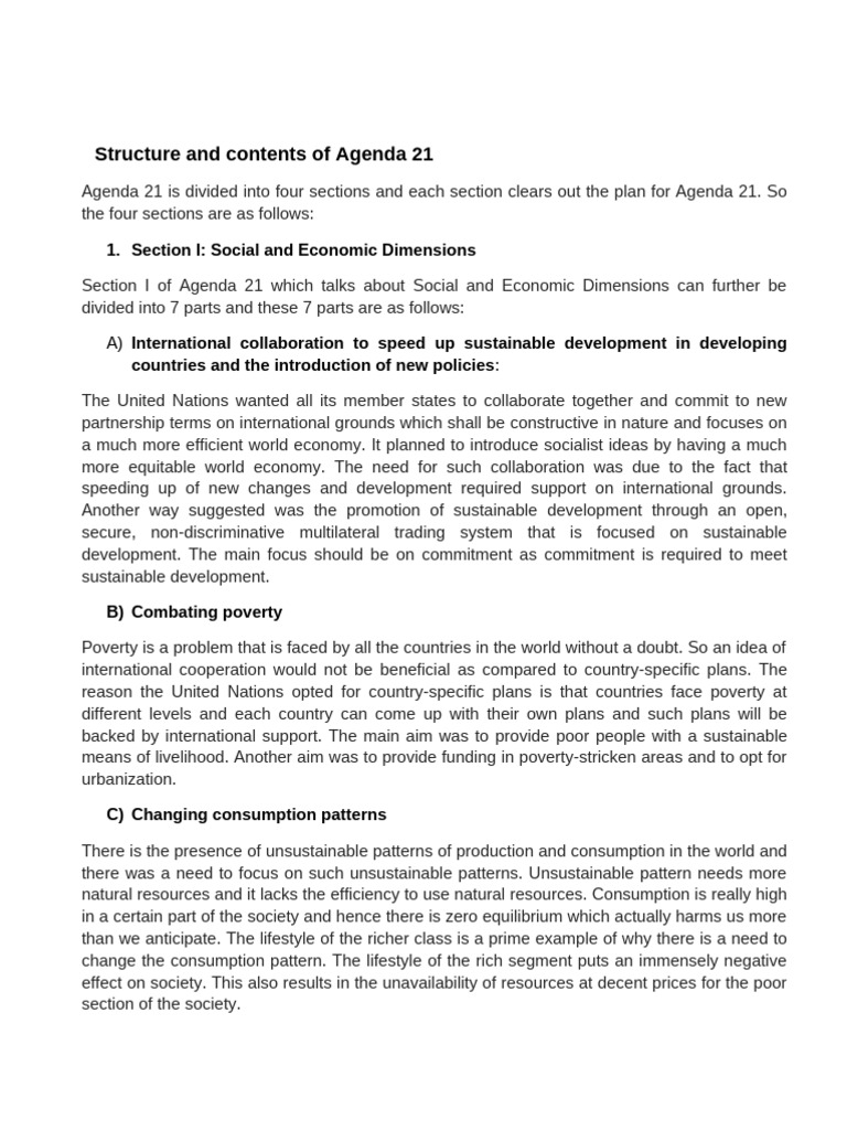 Structure and Contents of Agenda 21 | PDF | Sustainability ...