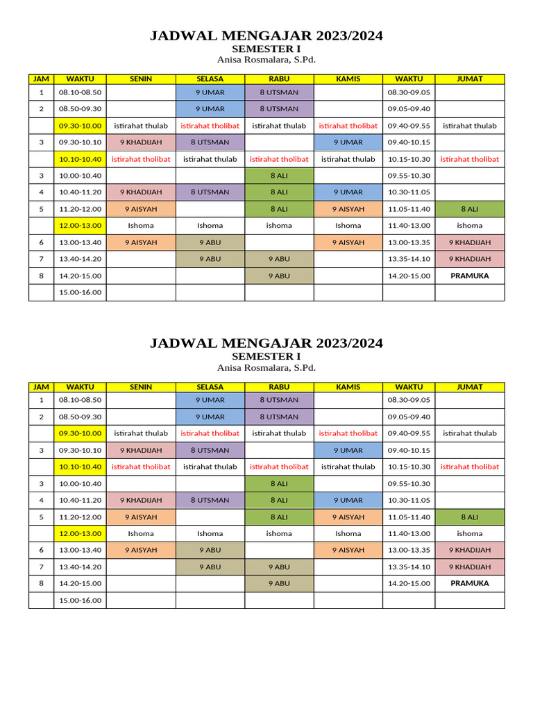 Jadwal Mengajar 2023 | PDF