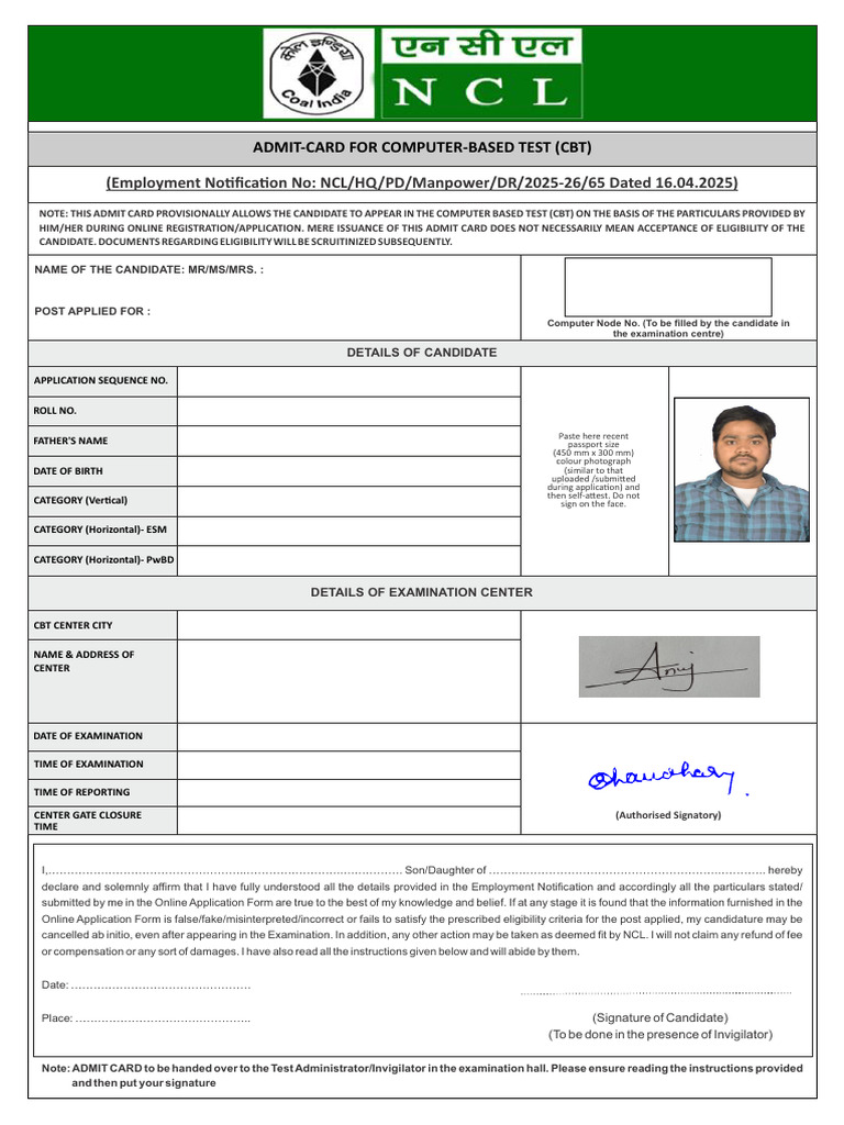 Admit Card | PDF