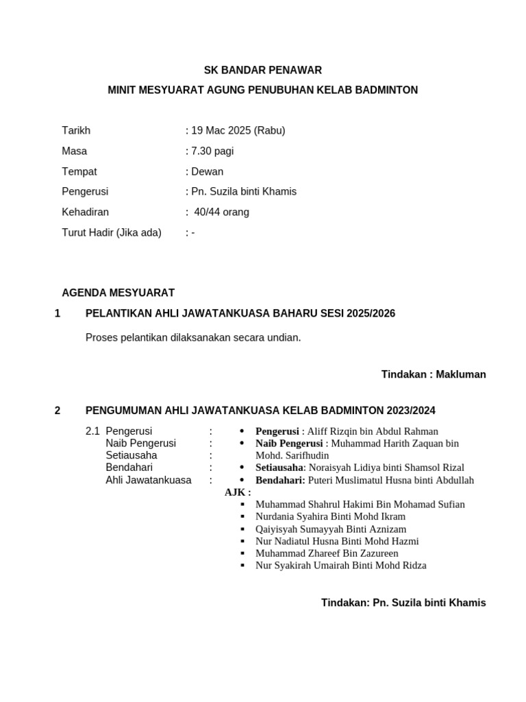 Minit Mesyurat Hoki 2025 | PDF