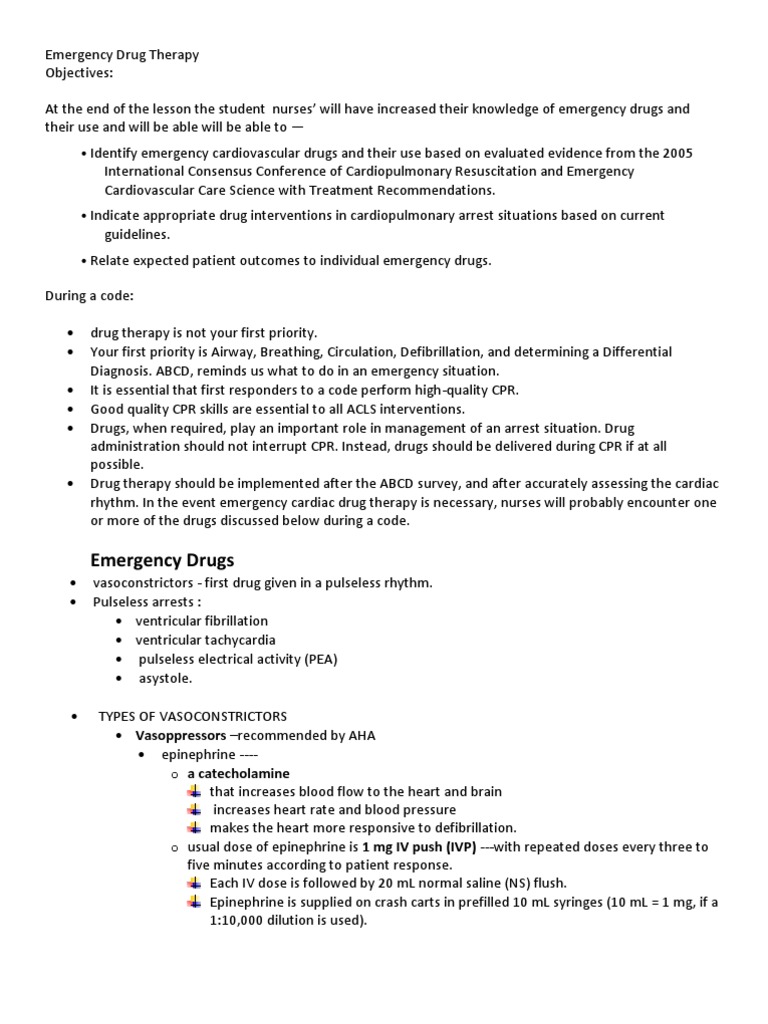 Emergency Drugs: Vasoppressors - Recommended by AHA | PDF ...