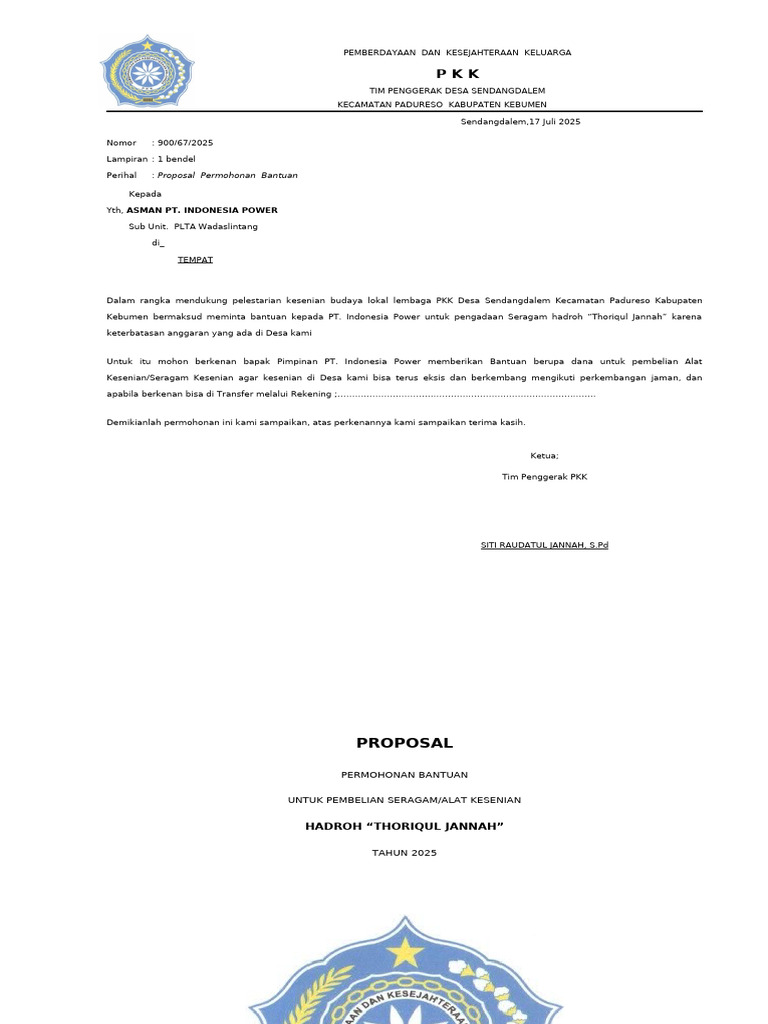 Proposal Seragam Hadroh Thoriqul Jannah - SDL - 2025 | PDF