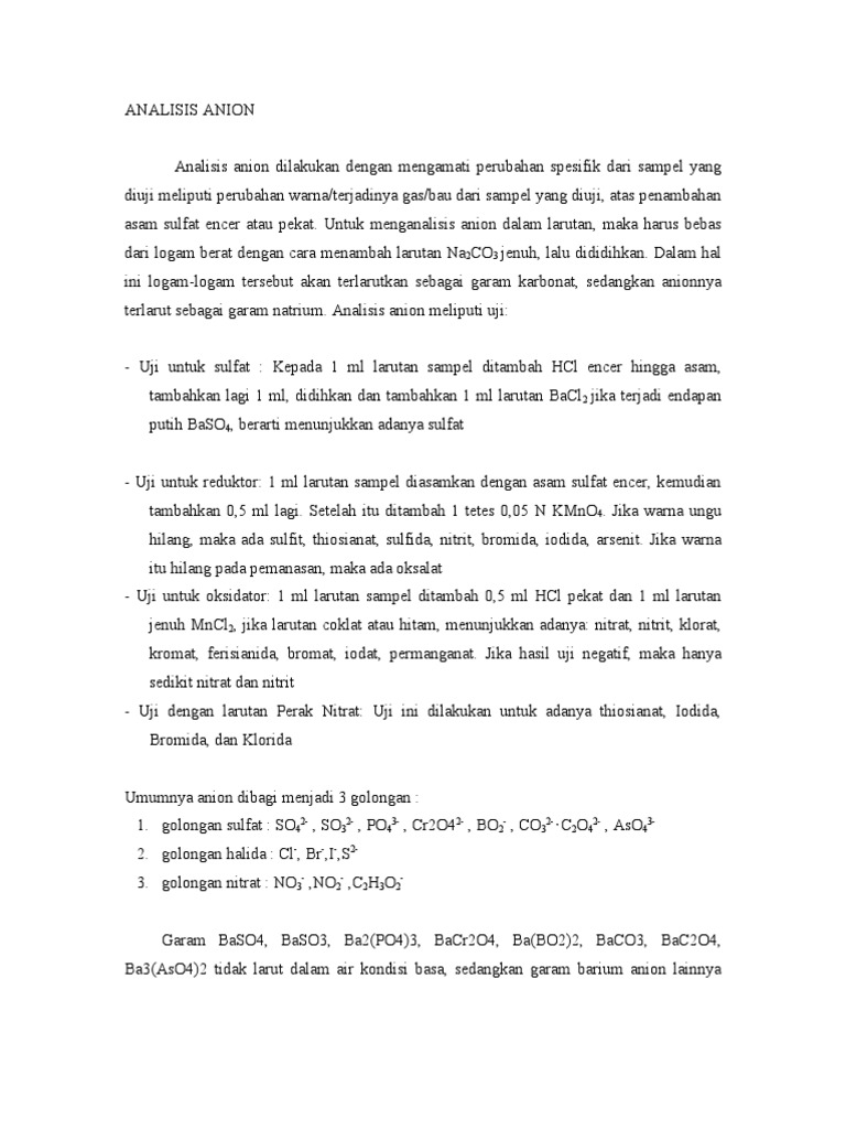 Metode Analisis Anion dalam Kimia | PDF
