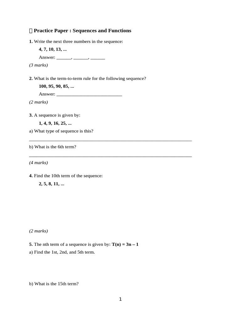 Practice Paper Sequences and Functions | PDF