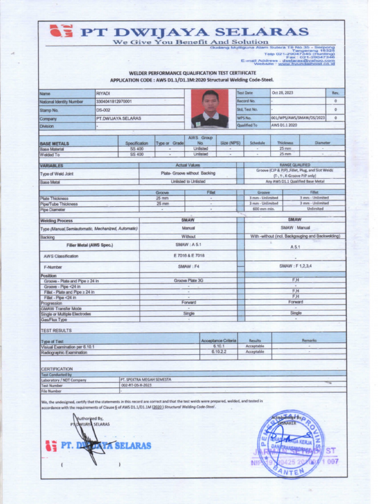 Welder Certificate Riyadi | PDF
