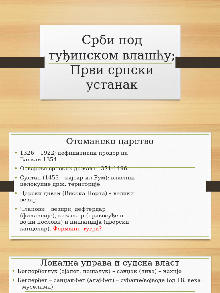 Srbi Pod Tudjinskom Vlascu I Prvi Ustanak | PDF