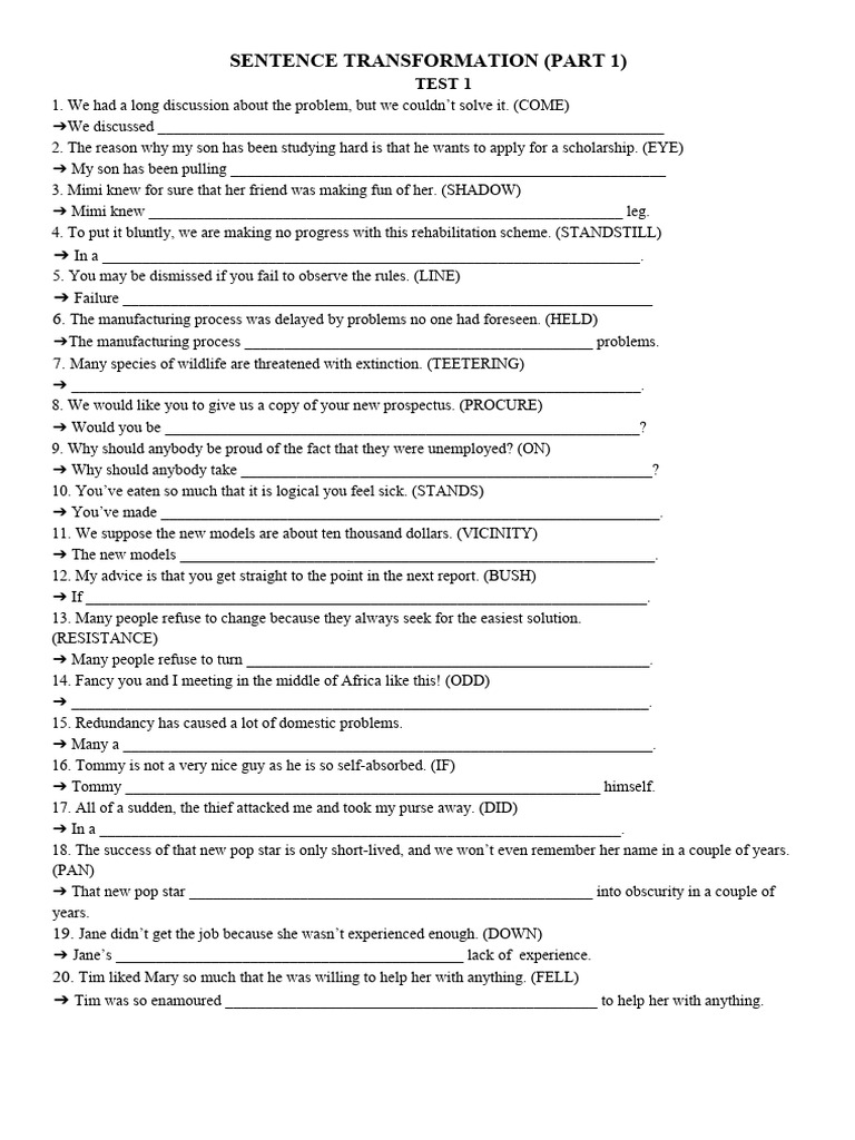Sentence Transformation Exercises | PDF