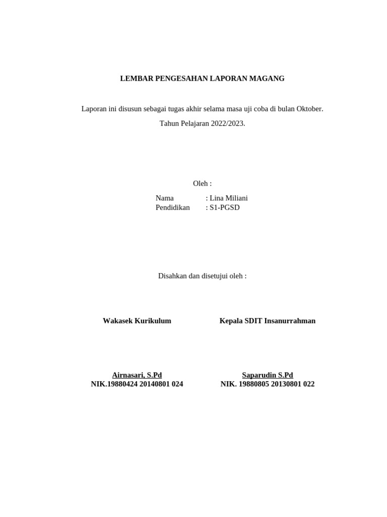 Lembar Pengesahan Laporan Magang | PDF