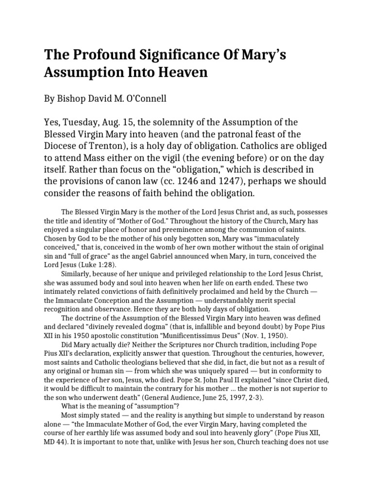 The Profound Significance of Mary's Assumption Into Heaven | PDF | Mary, Mother Of Jesus ...