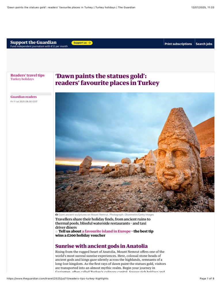Dawn Paints The Statues Gold': Readers' Favourite Places in Turkey ...