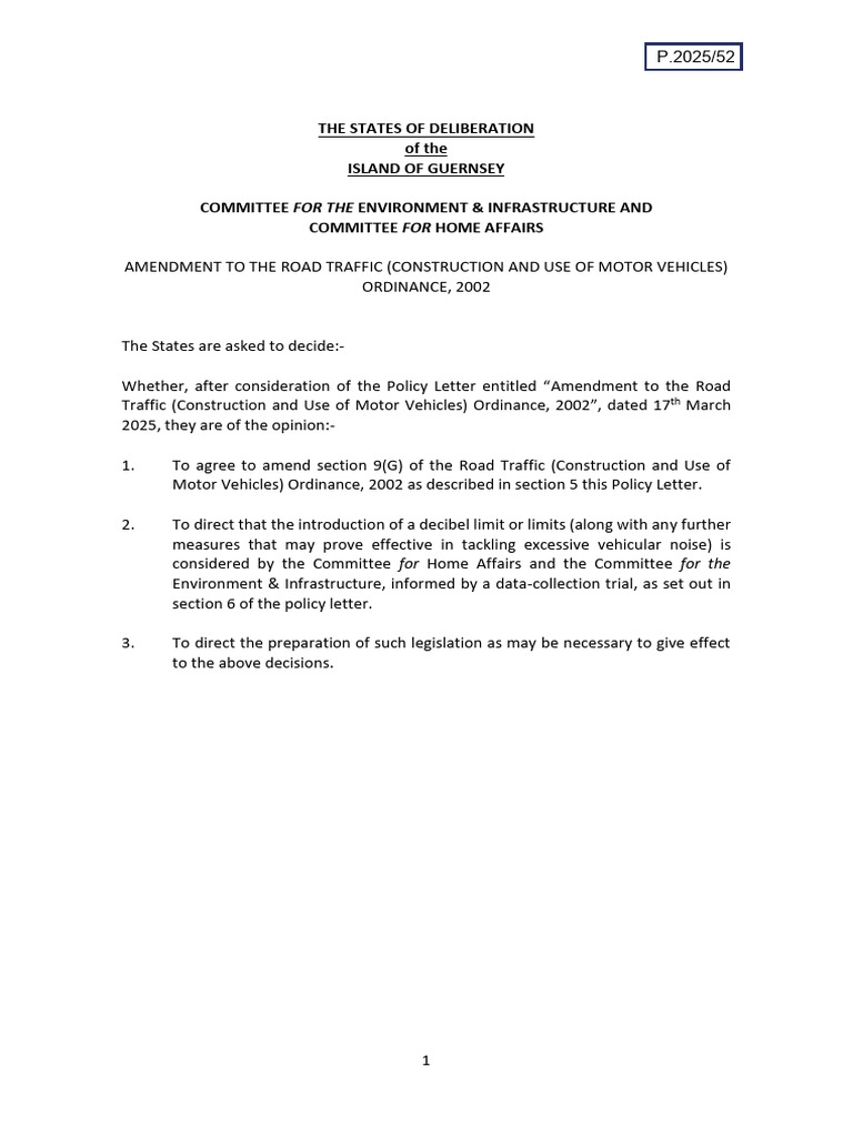 P.2025 52 Amendment To The Road Traffic (Construction and Use of Motor ...