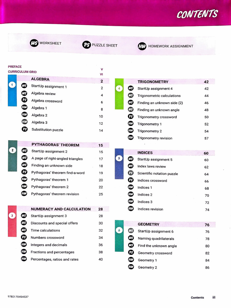 NELSON Maths WB For Years 7-10 (Contents Page) | PDF