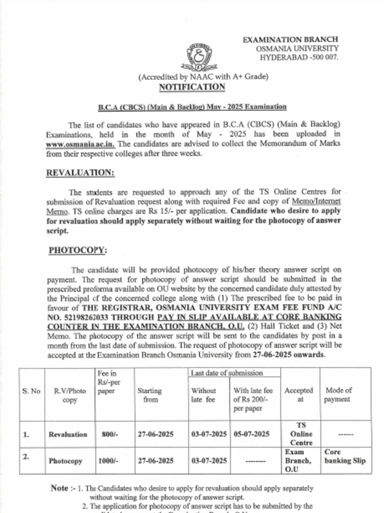 BCA Revaluation & Photocopy Notification | PDF