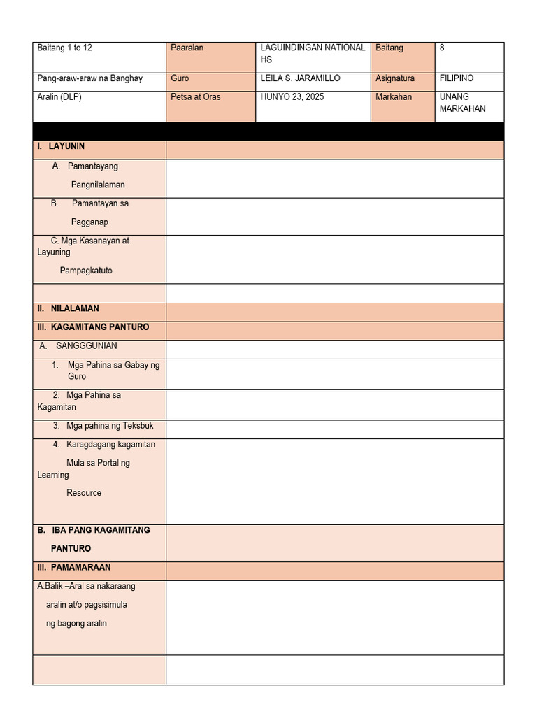 Template in Daily Lesson Plan PHASE2 2 | PDF