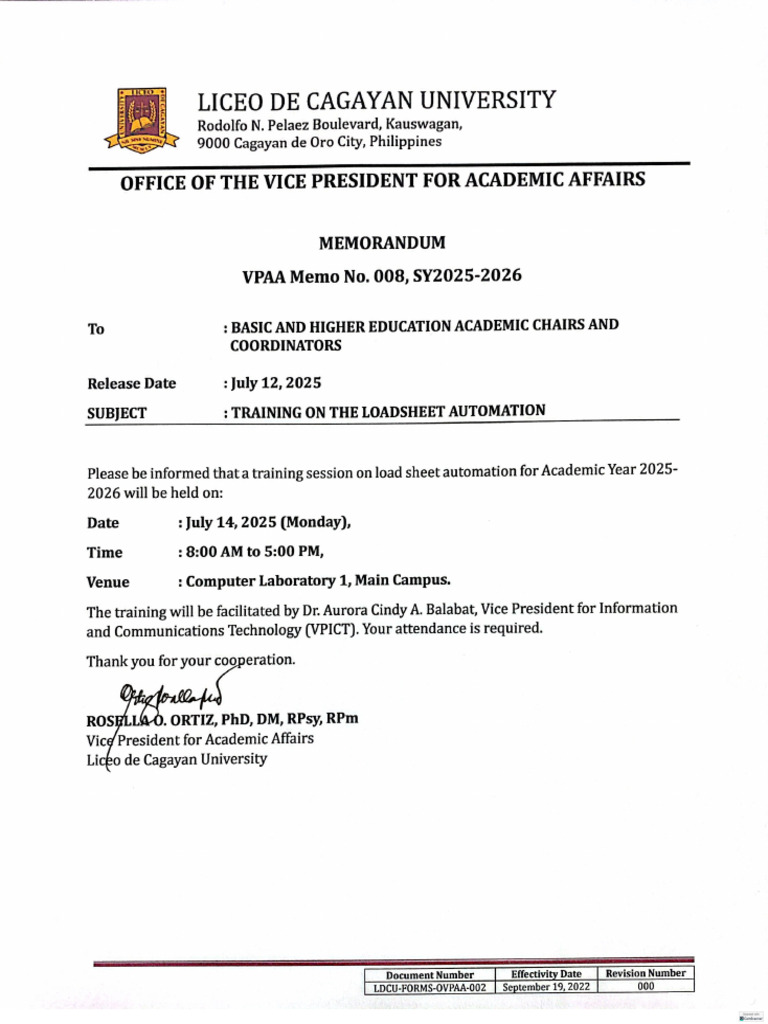 Vpaa Memo 008 Sy 2025-2026 | PDF