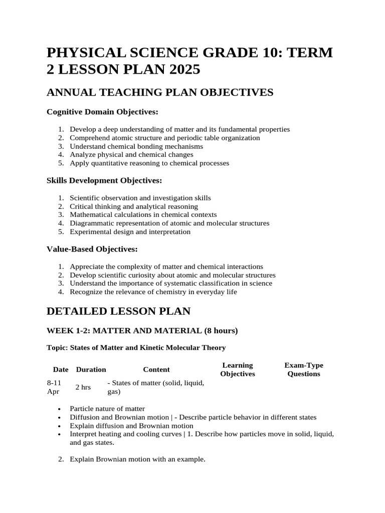 Grade 10 Physical Science Lesson Plan | PDF | Chemical Bond | Electron ...