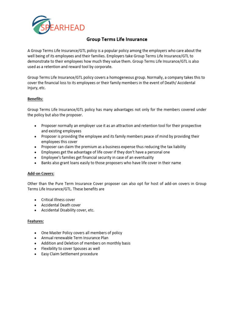 Group Terms Life Insurance Overview | PDF