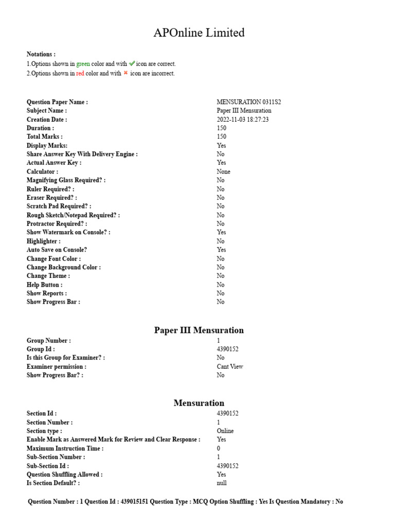 Dao Paper III Mensuration 0311s2 | PDF | Multiple Choice