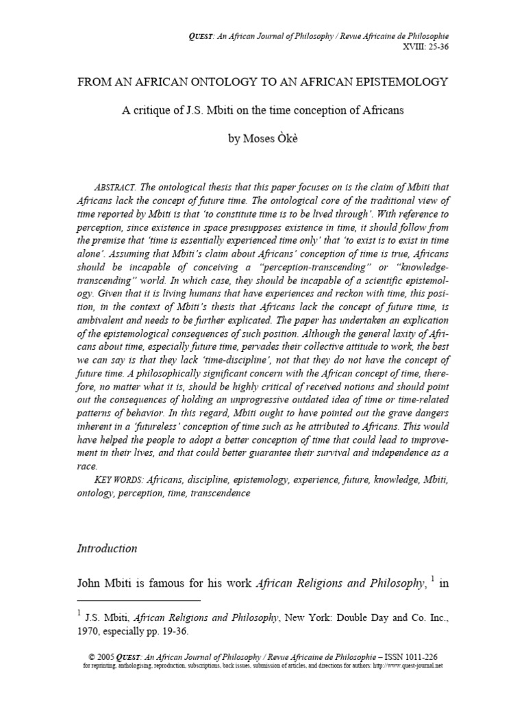 Critique of Mbiti's African Time Concept | PDF | Reality | Existence