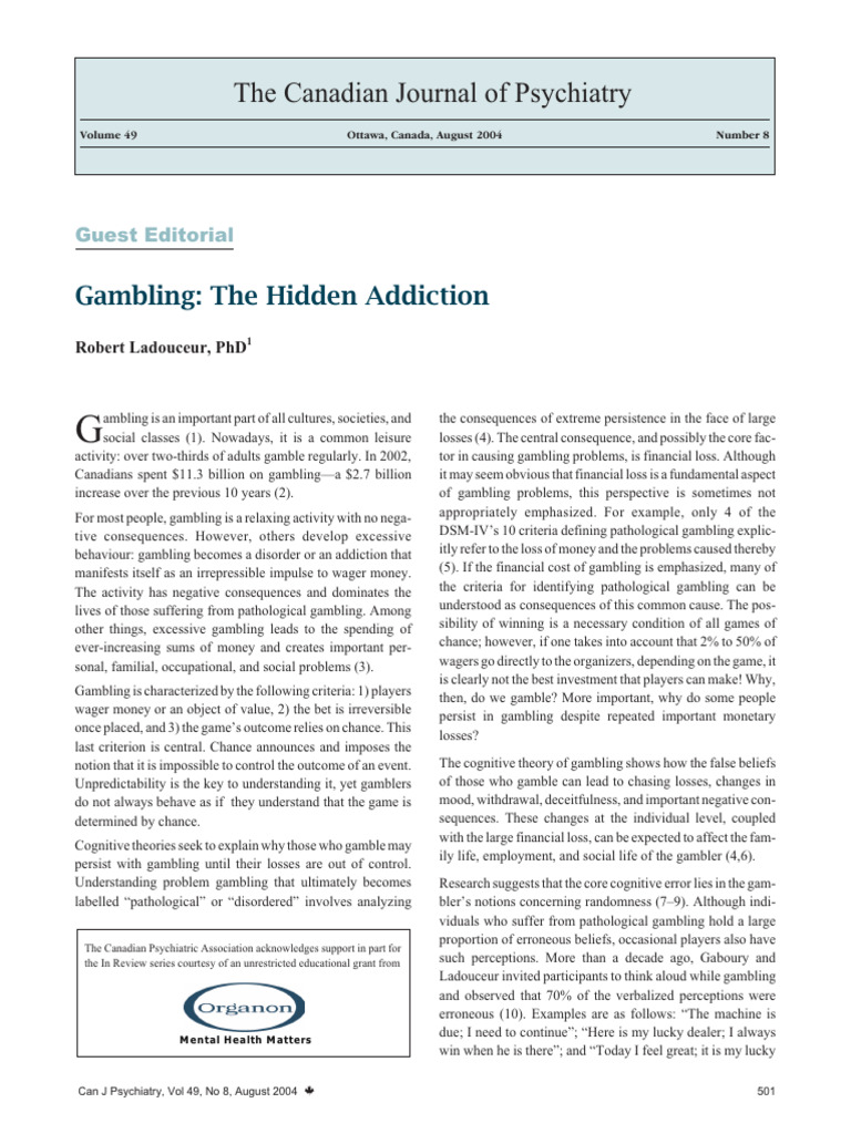 Ladouceur 2004 Gambling The Hidden Addiction | PDF | Problem Gambling | Gambling