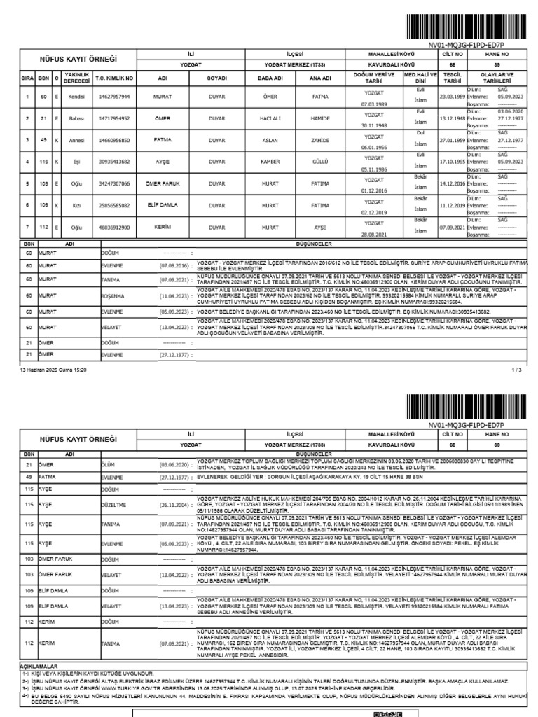 Nufus Kayit Ornegi | PDF