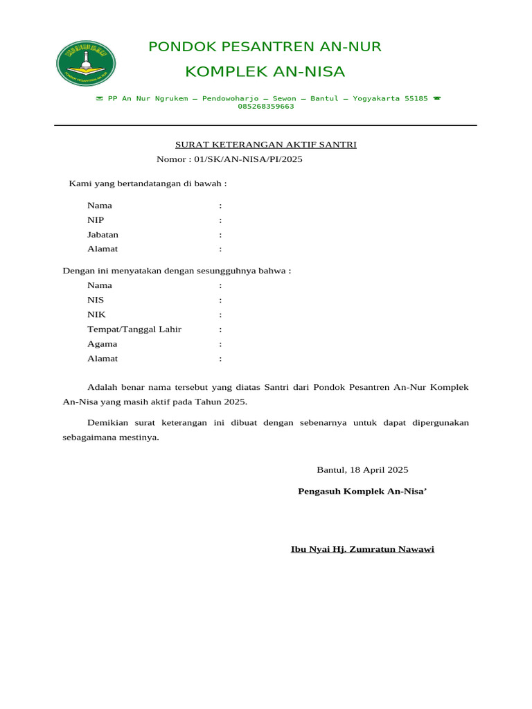 Surat Keterangan Santri | PDF