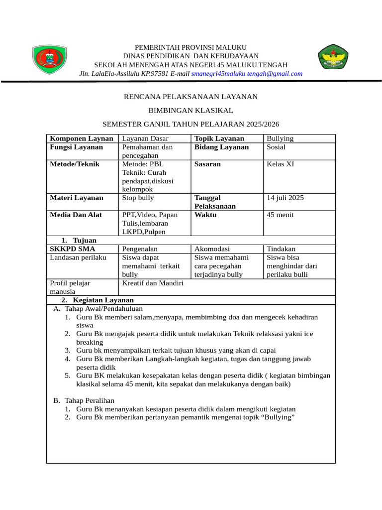 RPL Layanan Klasikal Ukin | PDF