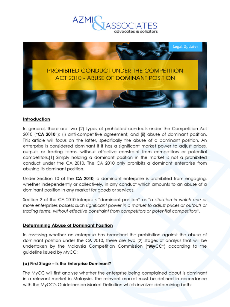 Abuse of Dominant Position in CA 2010 | PDF | Business | Economies