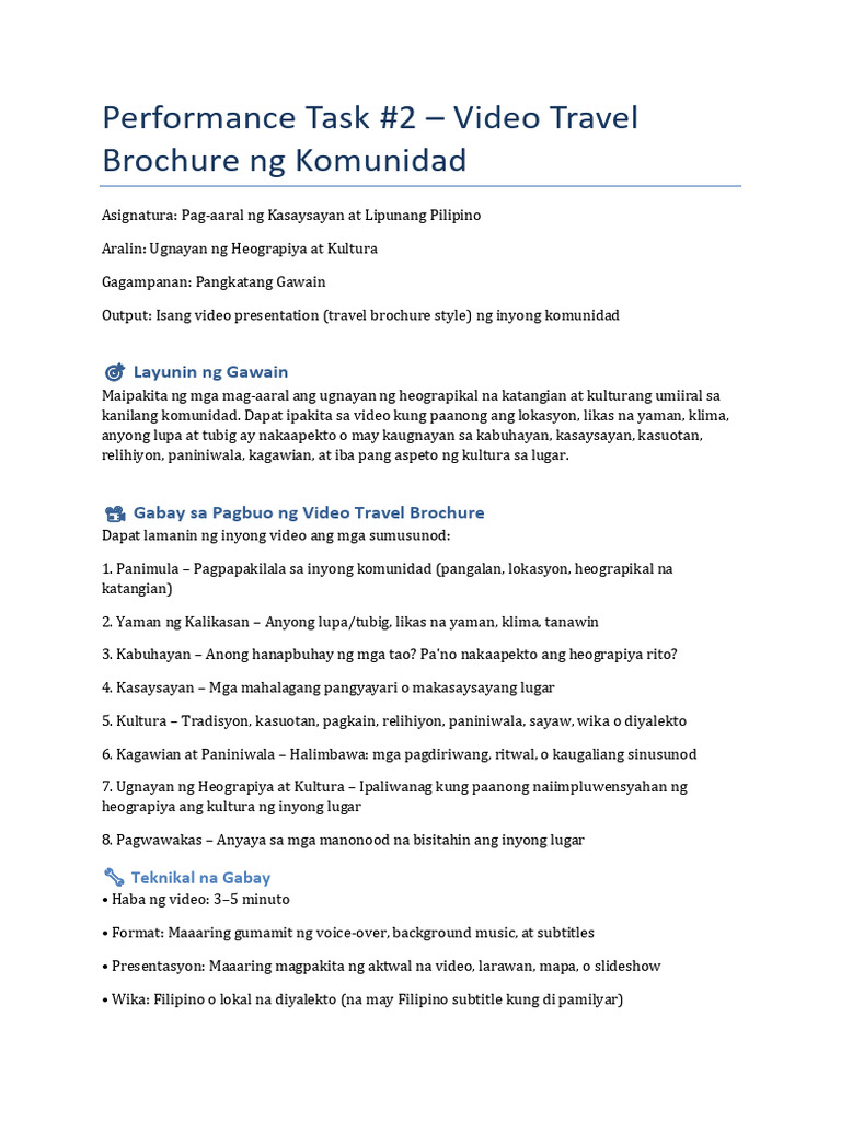 Performance Task Travel Brochure Komunidad | PDF