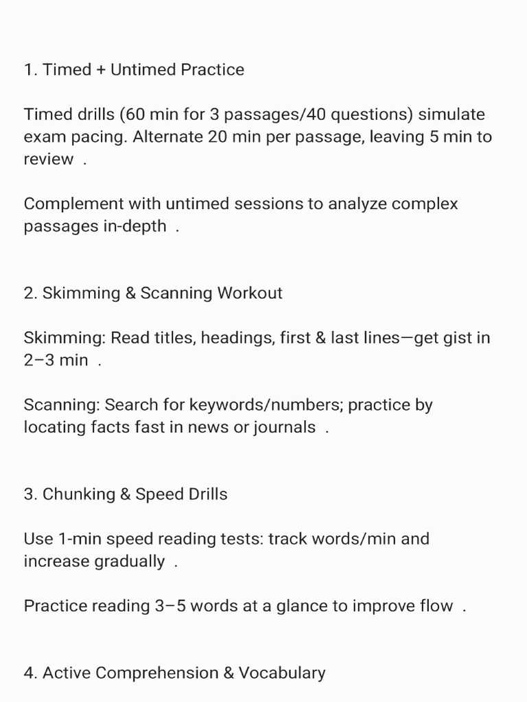 Reading Section Drills & Tips | PDF