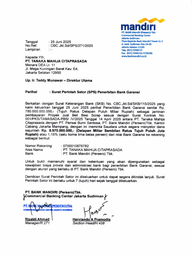 Surat Perintah Sektor (SPS) Penerbitan Bank Garansi | PDF