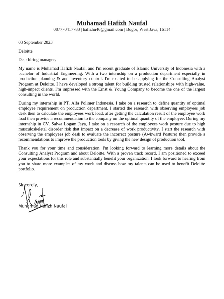 Deloitte Consulting Analyst Cover Letter | PDF