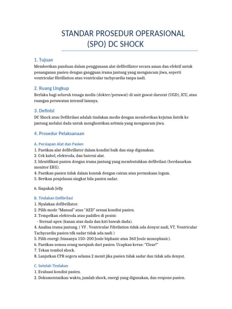 SOP Penggunaan DC Shock dalam Keperawatan | PDF