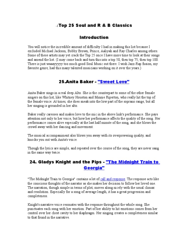 Top 25 Soul and R&B Classics List | PDF | Singing | African American Music