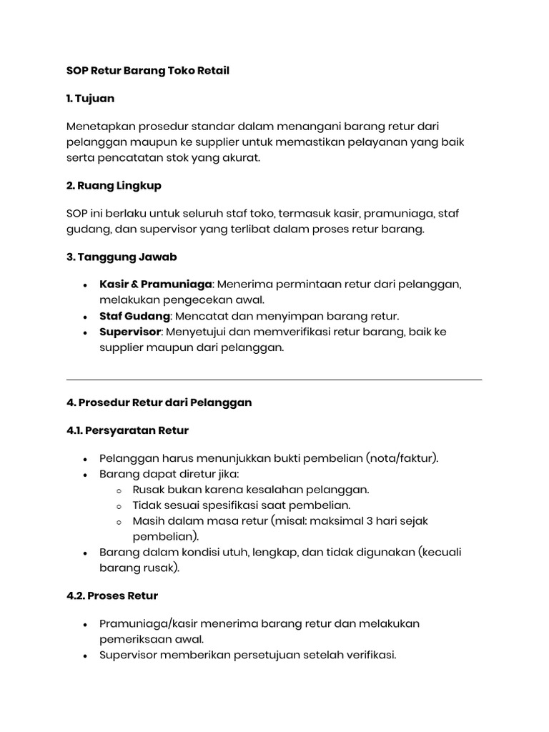 SOP Manajemen Stok Toko Retail | PDF