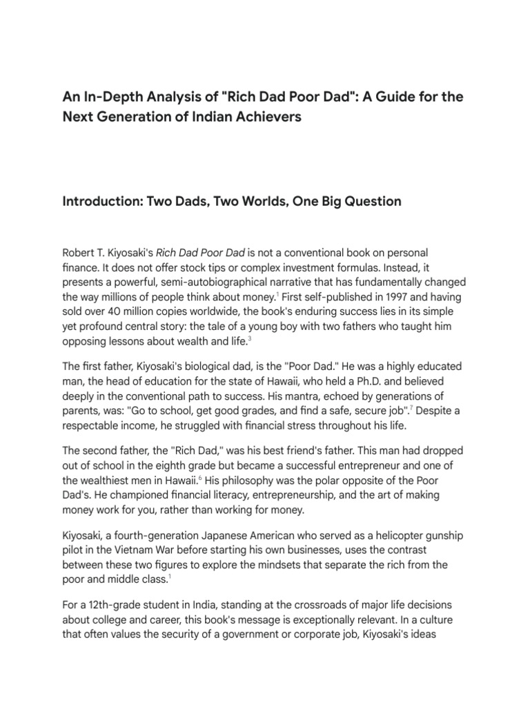 Rich Dad Poor Dad: Mindsets Explored | PDF