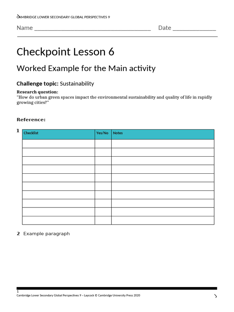 Checkpoint Lesson 6 Worked Example For The Main Activb Vity | PDF