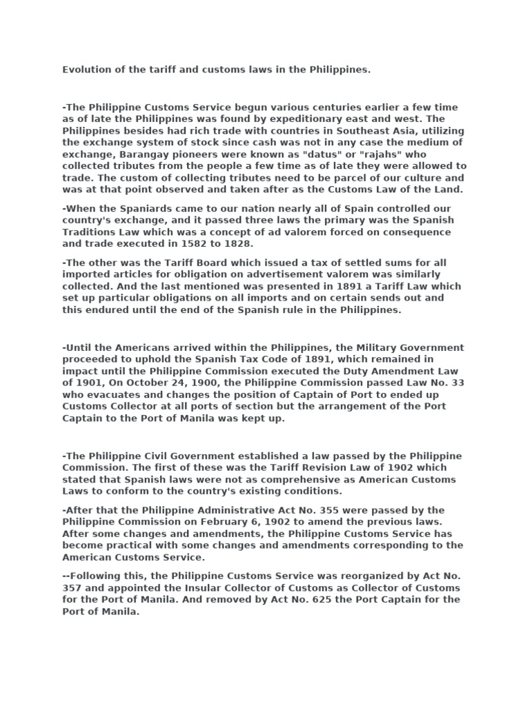 History of Tariff and Customs Laws in the Philippines | PDF ...