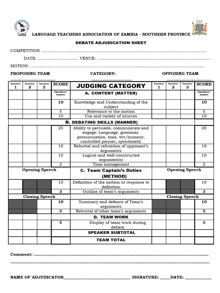 Debate Adjudication Sheet Template | PDF | Communication | Human ...