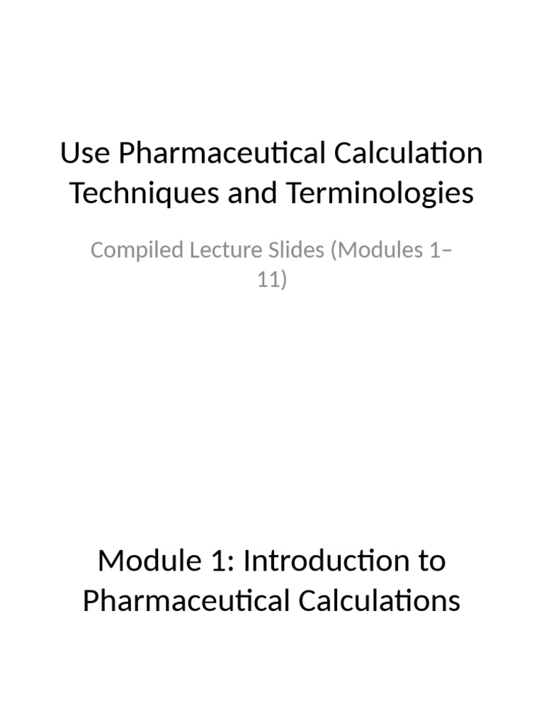 Pharmaceutical Calculation Techniques Guide | PDF | Dose (Biochemistry ...