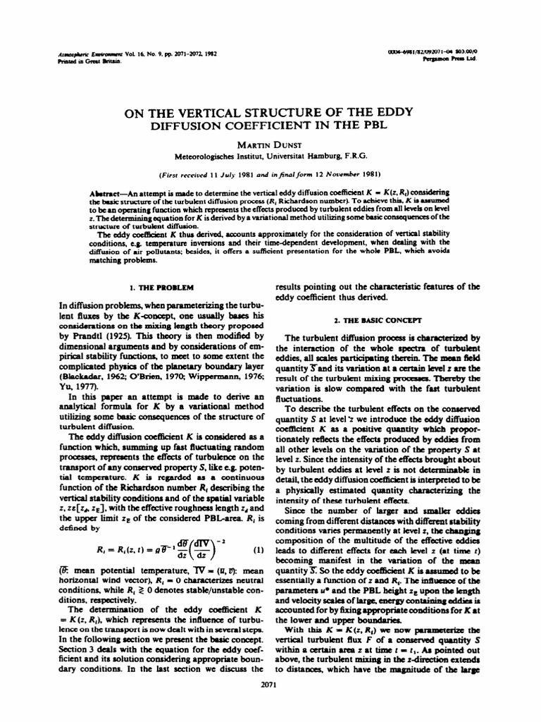 On The Vertical Structure of The Eddy Diffusion Coefficient in The PBL | PDF | Turbulence ...