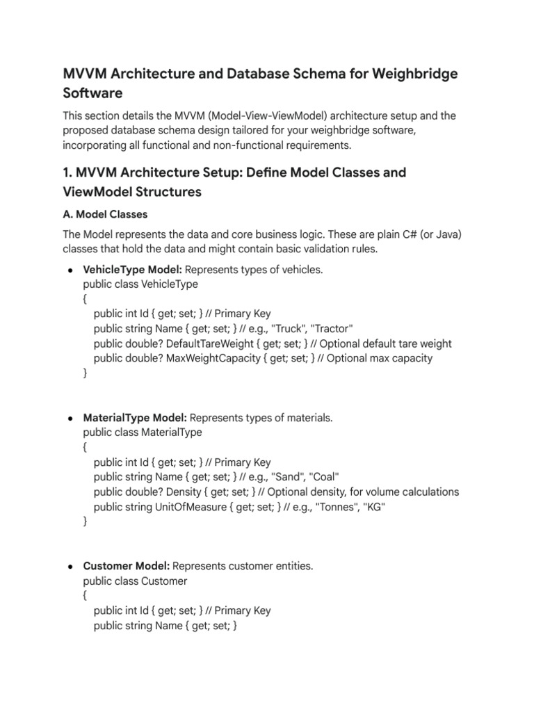 MVVM Architecture and Database Schema For Weighbr... | PDF | Databases | Computing