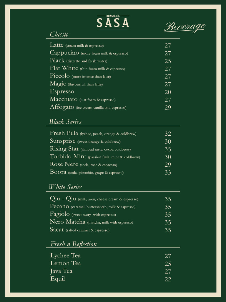 Brasserie Sasa (Soft Open Menu) | PDF