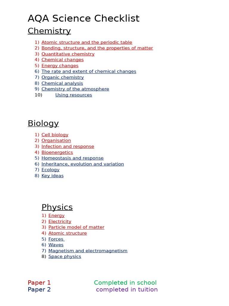 Humayl AQA GCSE Checklist | PDF