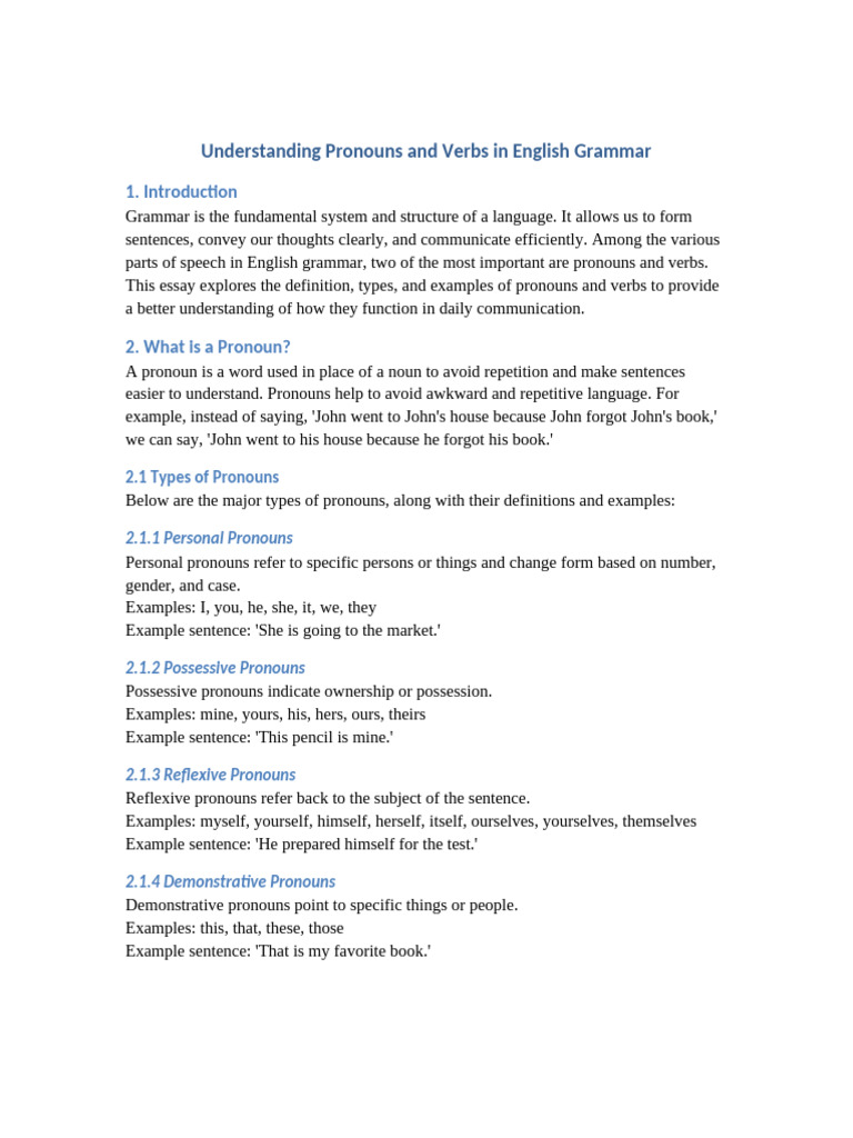 Pronouns and Verbs Essay Formatted | PDF | Verb | Pronoun