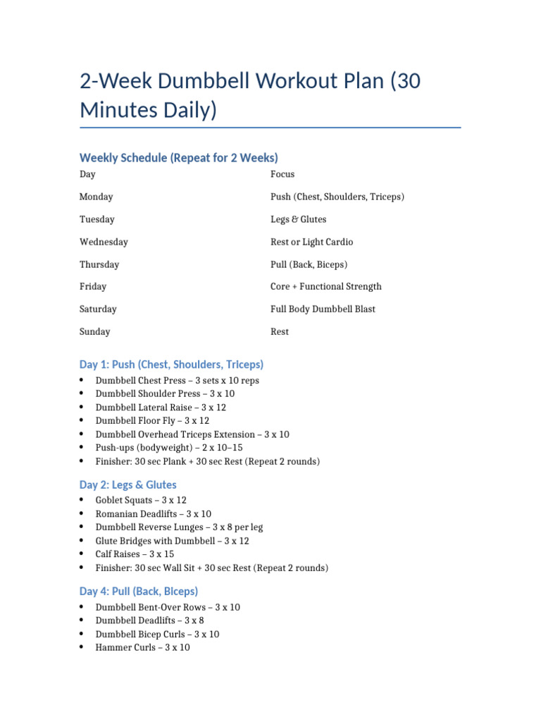 2-Week Dumbbell Workout Plan | PDF